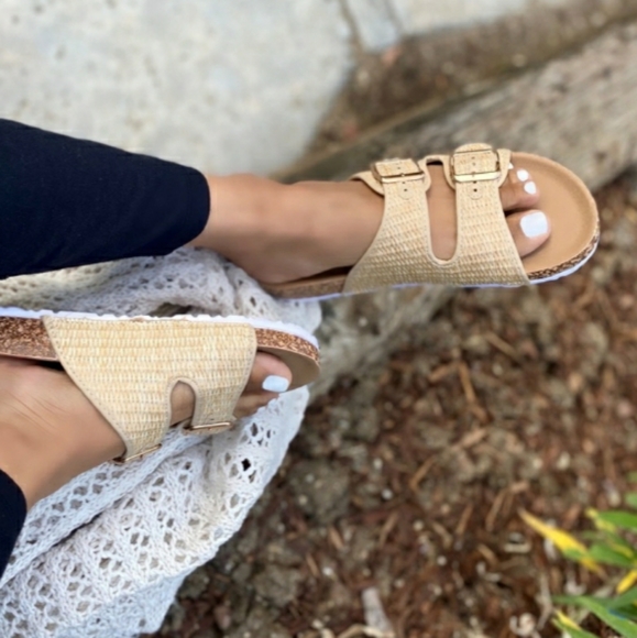 Shoes | Nwt Double Buckle Slides Sandals Boho Woven Sz 8 | Poshmark